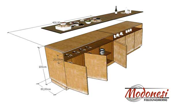 Bancone buffet su misura per albergo, Falegnameria Modonesi